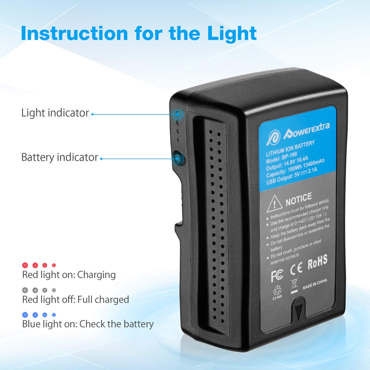Powerextra V Mount V-Lock Battery 190Wh 13400mAh Compatible with Sony Video Camera Camcorder Broadcast LED Light Replacement Brick for DSLR