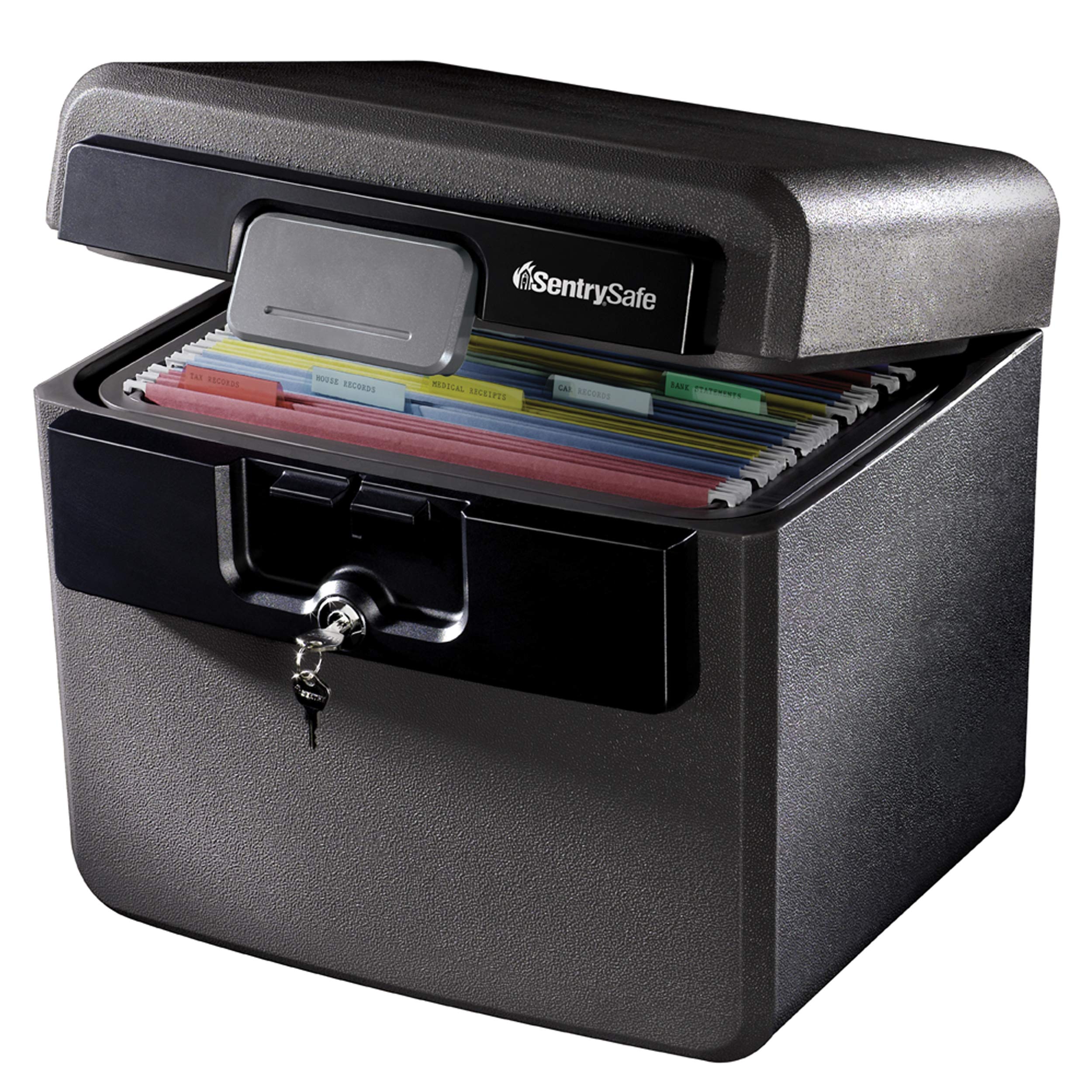 Sentry Safe Safe Box, 14.3 x 15.5 x 13.5, Black & Pendaflex File FoldersLetter Size, 8-1/2" x 11",- Key, Classic Manila, 1/3-Cut Tabs in Left, Right, Center Positions, 100 Per Box (65213)