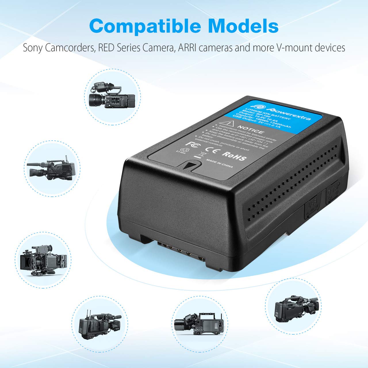 Powerextra V Mount V-Lock Battery 190Wh 13400mAh Compatible with Sony Video Camera Camcorder Broadcast LED Light Replacement Brick for DSLR
