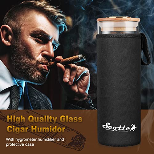 Scotte Cigar Case Humidor Gift Box Cigars jar humidifiers-Cigar Hygrometer humidifier-Travel Cigar Tube for 4 to 5 Cigars (Black)