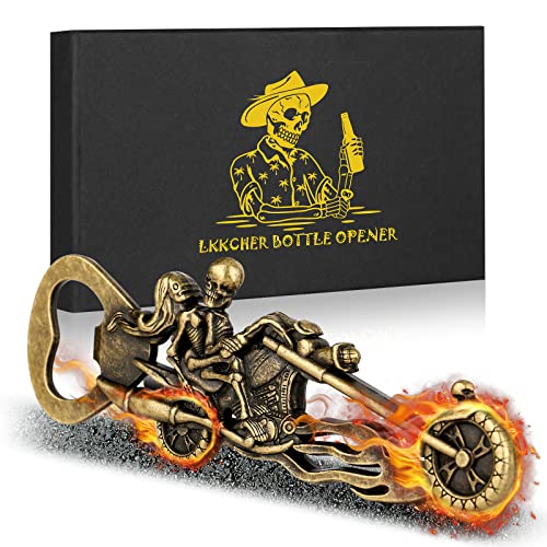 LKKCHER Skull Gifts, Skeleton Beer Bottle Openers Beer Gifts for Men Him Woman Boyfriend Dad, Novelty Bronze Skeleton Rider Gifts for Lovers Skull Motorbike Motorcycle Halloween Christmas Gift