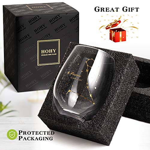 Pisces Wine Glass Pisces Gift 20oz Golden, Stemless Wine Glasses, Constellation Glass Define Design, Horoscope Gift, Astrology Gift for Women Men