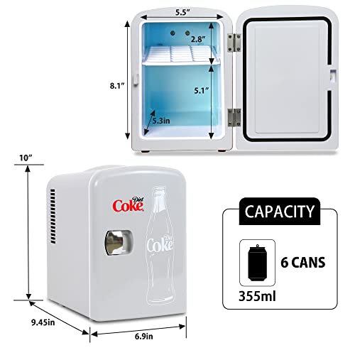 Coca-Cola Diet Coke 4L Portable Cooler/Warmer, Compact Personal Travel Fridge for Snacks Lunch Drinks Cosmetics, Includes 12V and AC Cords, Cute Desk Accessory for Home Office Dorm Travel, Grey