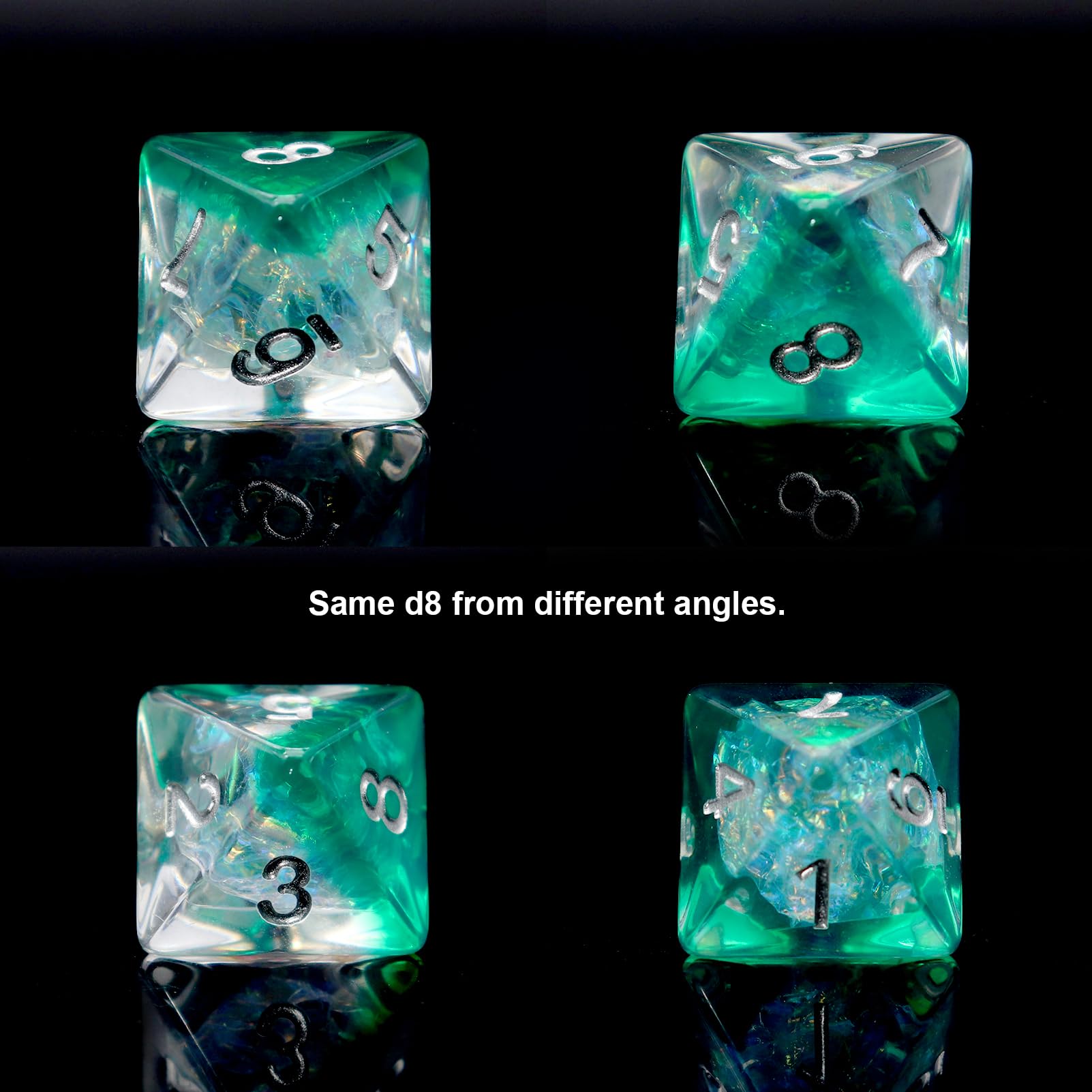 Haxtec Resin DND Dice Set 7PCS Green Clear Mylar Galaxy Polyhedral D&D Dice for Roleplaying Dice Games as Dungeons and Dragons