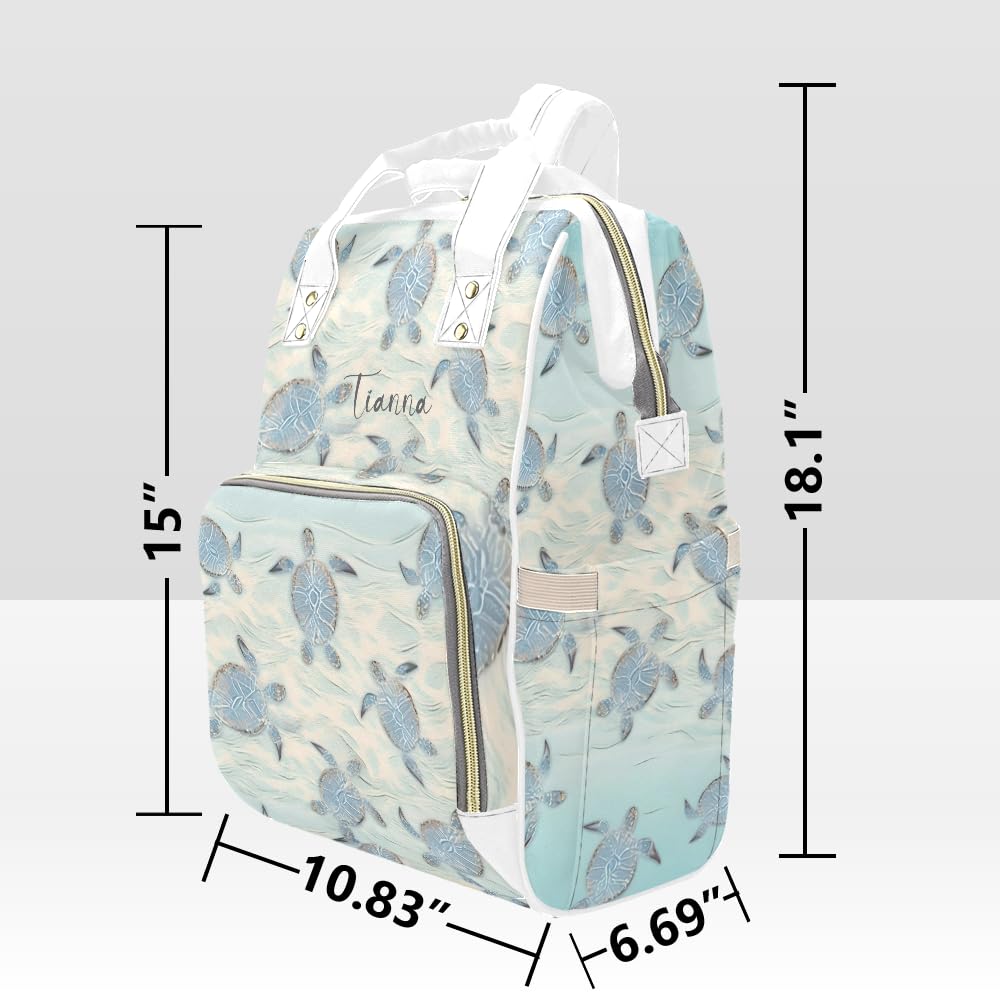 XOZOTY Sea Turtle Diaper Bags with Name Waterproof Mummy Backpack Nappy Nursing Baby Bags Gifts Tote Bag for Women
