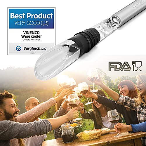 Wine Chiller Set + Foil Cutter, Stopper, Pouch, Ebook - Premium 3-in-1 Stainless Steel Bottle Cooler Stick Chill Rod, Decanting Aerator & Drip-Free Pourer | Design Bar Tasting Accessory Gift Men Women
