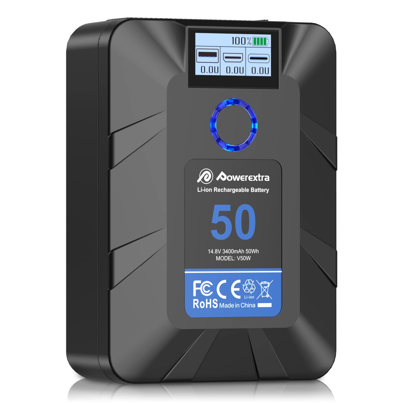 Powerextra V Mount Battery V Lock Battery 50Wh with LCD Screen D-Tap USB-A USB-C Ports Compatible with Broadcast Video Camcorder Sony HDCAM XDCAM Digital Cinema Cameras