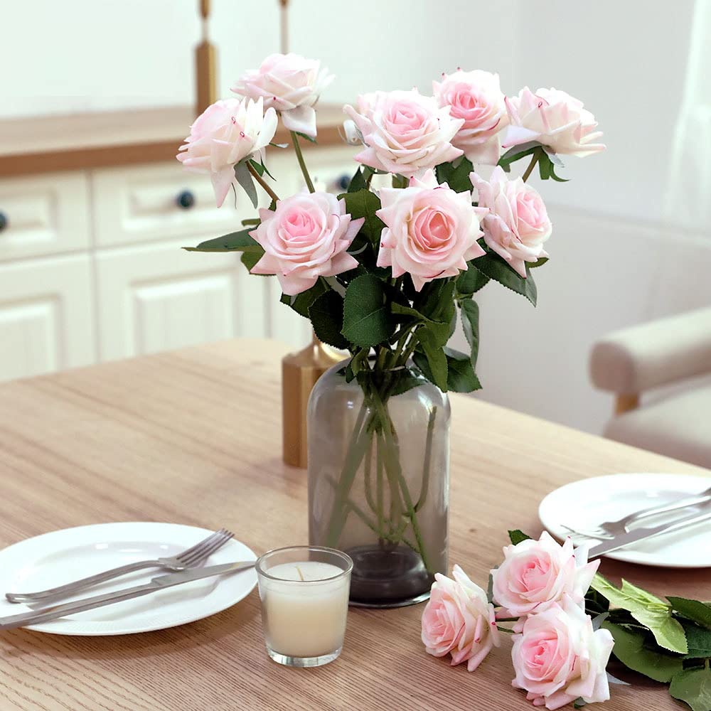 Angel Isabella, LLC Real Touch Rose - 1 Dozen(12 Stems) Life-Like Realistic Touch Artificial Flowers for Decor, Wedding, Crafts (White)