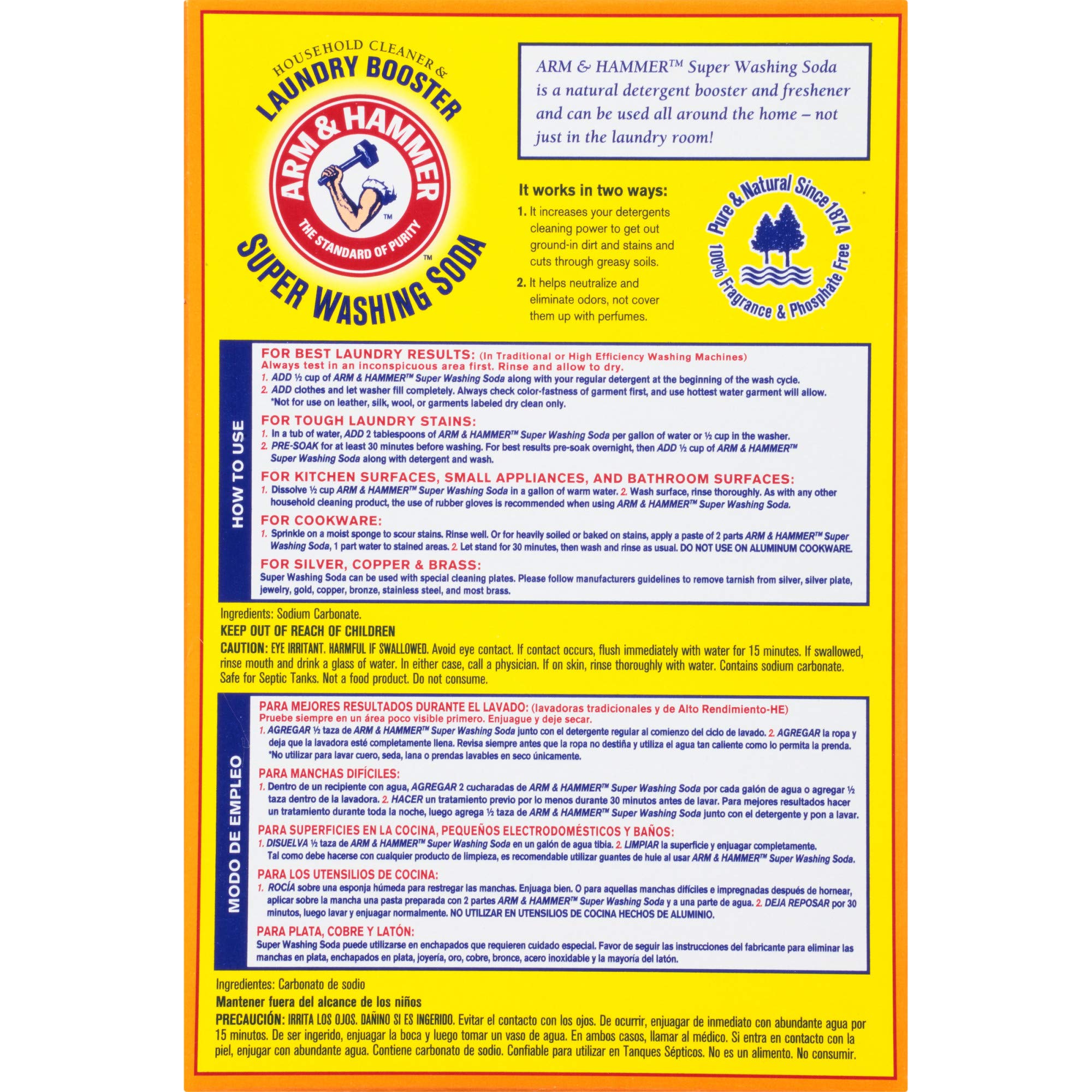 Arm & Hammer Super Washing Soda Detergent Booster & Household Cleaner, 55oz.