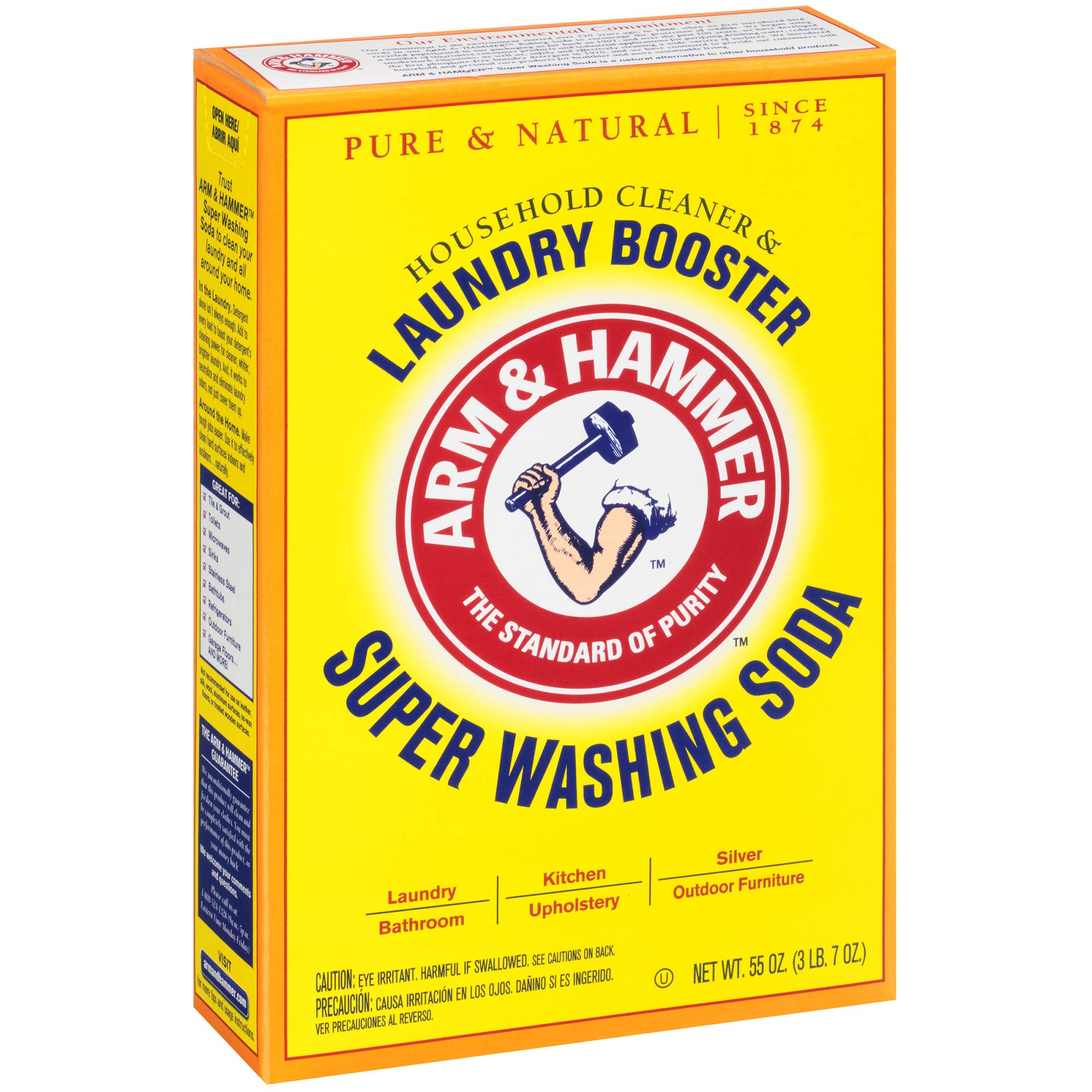 Arm & Hammer Super Washing Soda Detergent Booster & Household Cleaner, 55oz.