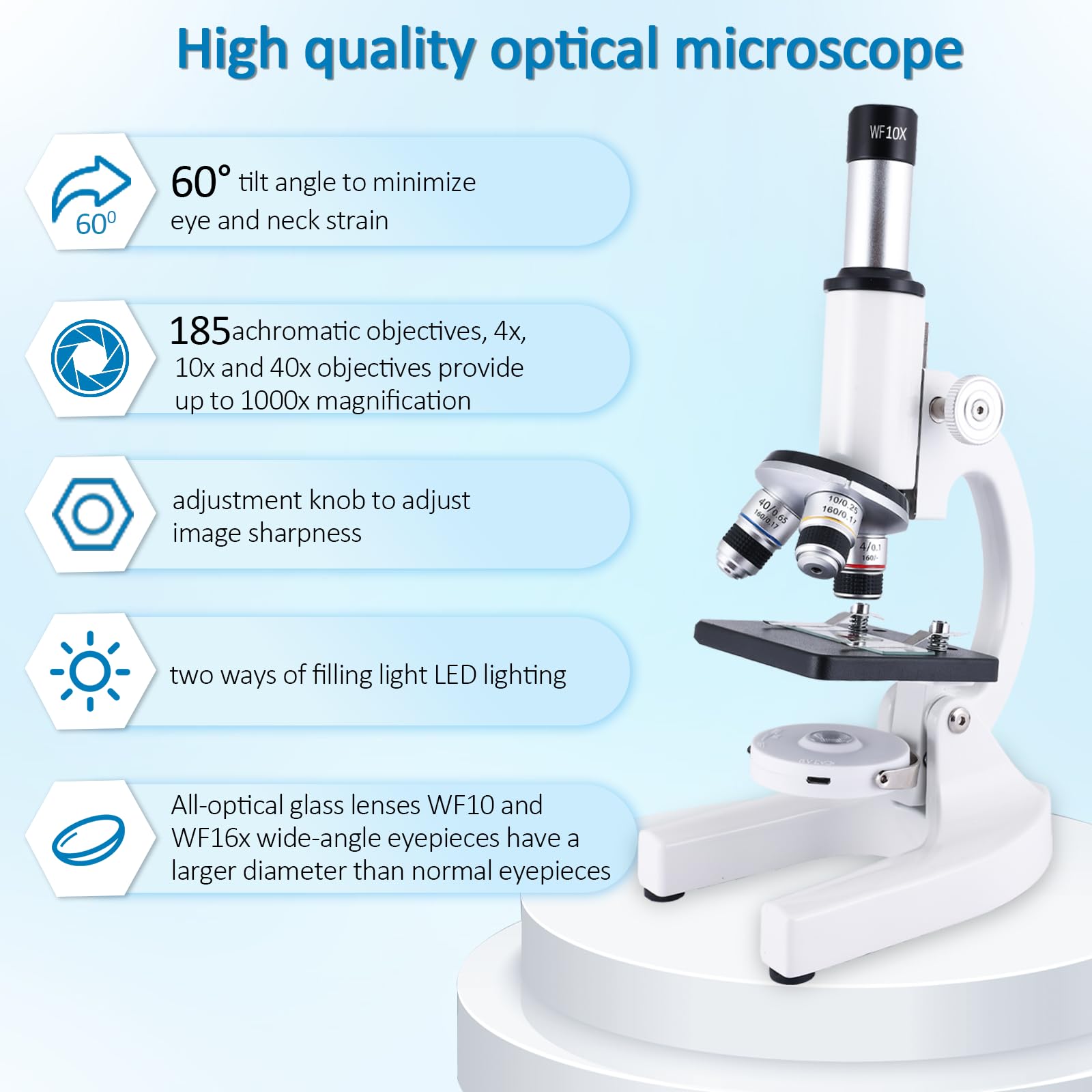Microscope for Kids,40X-2000X Compound Microscope Mobile Phone Adapter with Microscope Slide Microscope kit for Home School Laboratories for Children Students