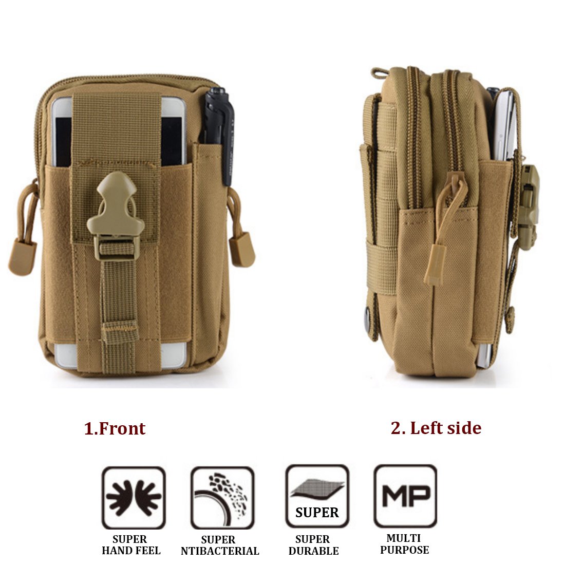 Multi-Purpose EDC Vape Pouch Bag, Vape Case,Tactical Bag Pouch, Military Nylon Utility Tactical Waist Pack Camping Hiking Pouch (Khaki)