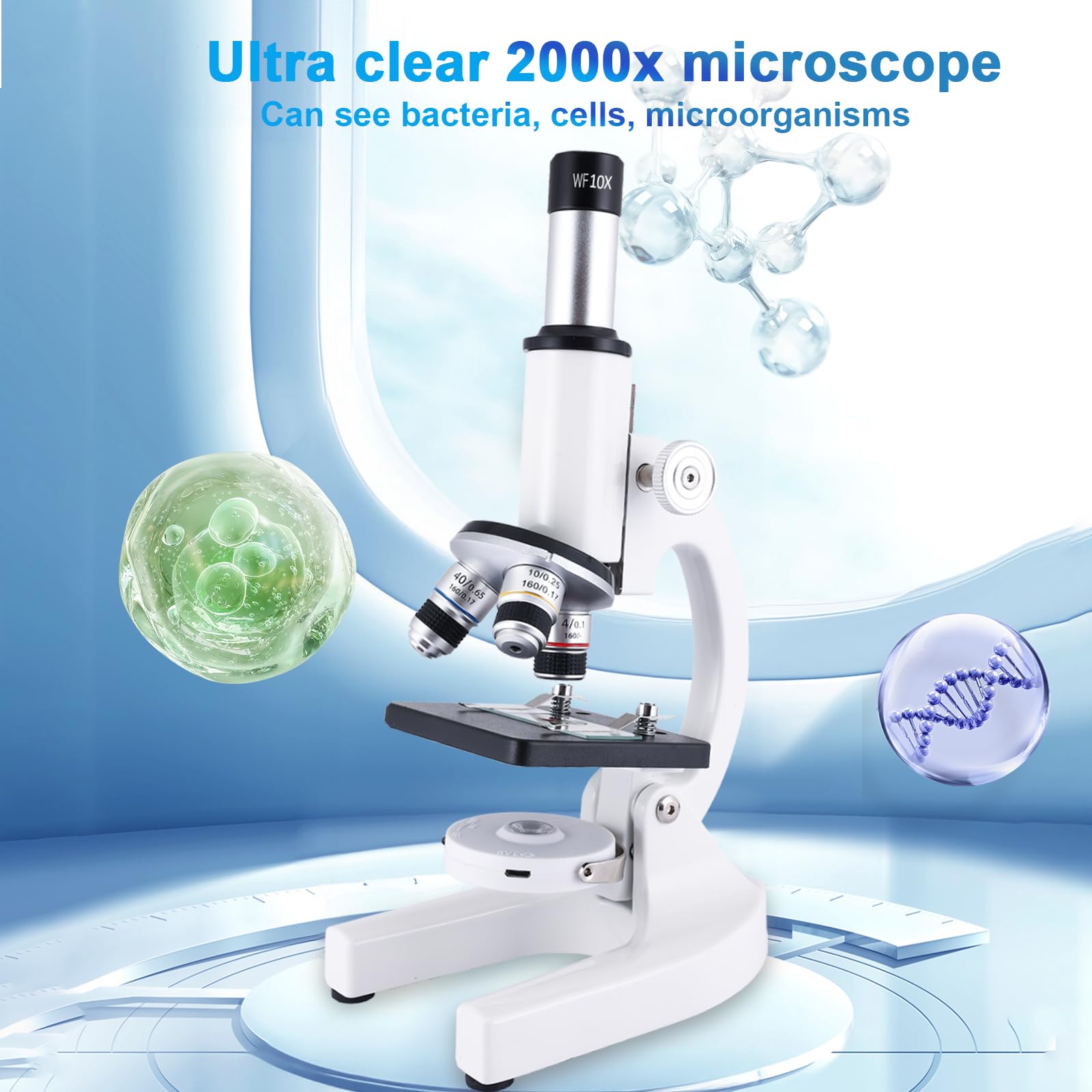 Microscope for Kids,40X-2000X Compound Microscope Mobile Phone Adapter with Microscope Slide Microscope kit for Home School Laboratories for Children Students