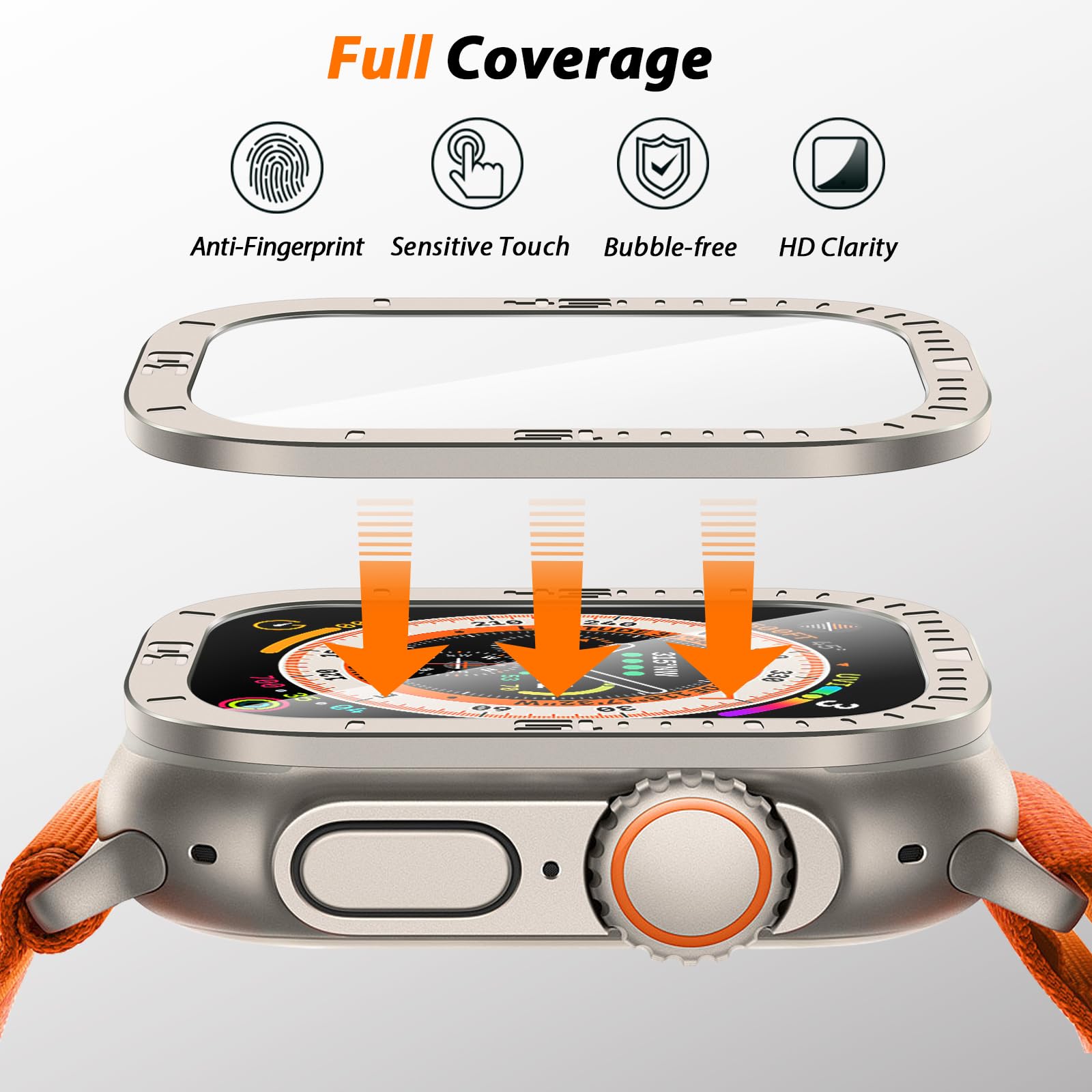 Amizee 2 Pack Metal Case Compatible with Apple Watch Ultra/Ultra 2 Screen Protector Case 49mm with Tempered Glass, Metal Frame Built in HD Glass Protective Cover for iWatch 49mm (B-Numeric Titanium)