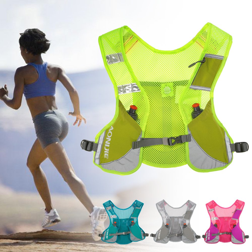 AONIJIE Marathon Running Vest Pack Water Hydration Backpack Outdoor Sport Bag Cycling Camping Climbing Rucksack (Blue+2pcs 250ml Bottles)