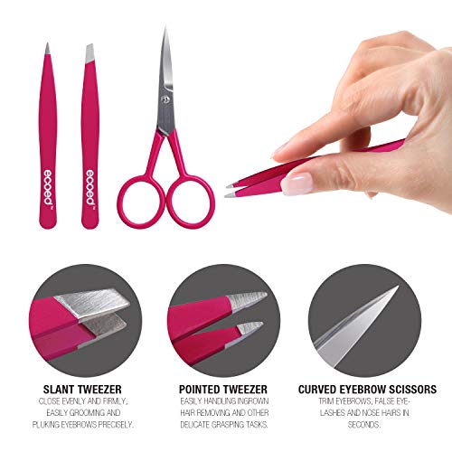 ecoed Nail Clippers Set, Thick Nails Cutter Manicure Set with Tweezer Set and Pointed Hair Removal Tweezers for Eyebrow Plucking & Nail Trimming PINK