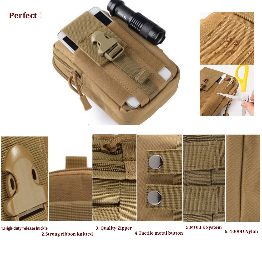 Multi-Purpose EDC Vape Pouch Bag, Vape Case,Tactical Bag Pouch, Military Nylon Utility Tactical Waist Pack Camping Hiking Pouch (Khaki)