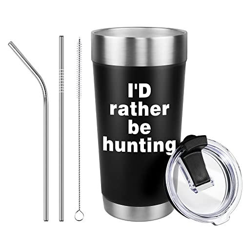 I'd Rather Be Hunting Funny Hunting Travel Mug - Unique Hunting Themed Birthday Gifts for Men, Hunting Lover Gifts for Him, 20 Ounce Engraved Black Stainless Steel Insulated Travel Mug