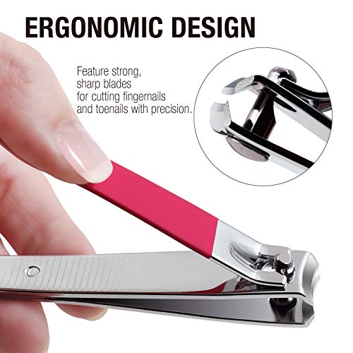 ecoed Nail Clippers Set, Thick Nails Cutter Manicure Set with Tweezer Set and Pointed Hair Removal Tweezers for Eyebrow Plucking & Nail Trimming PINK