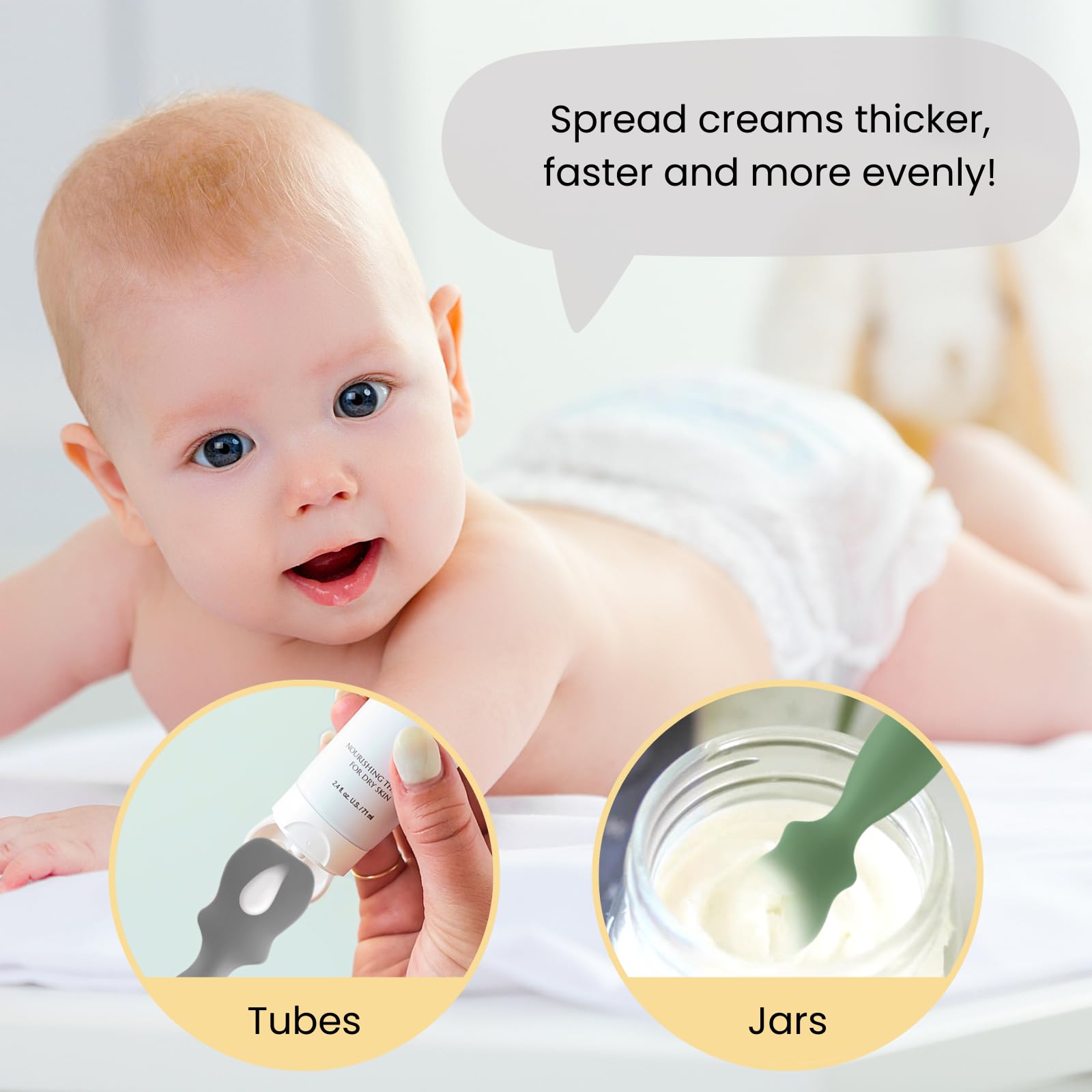 Mini Size Baby Diaper Cream Spatula Applicator Soft Silicone Baby Butt Paste Spatula (2Pack,Sage/Gray)