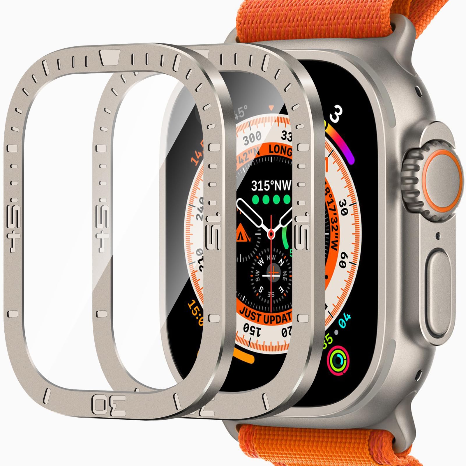 Amizee 2 Pack Metal Case Compatible with Apple Watch Ultra/Ultra 2 Screen Protector Case 49mm with Tempered Glass, Metal Frame Built in HD Glass Protective Cover for iWatch 49mm (B-Numeric Titanium)