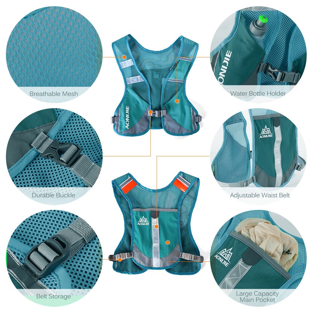 AONIJIE Marathon Running Vest Pack Water Hydration Backpack Outdoor Sport Bag Cycling Camping Climbing Rucksack (Blue+2pcs 250ml Bottles)