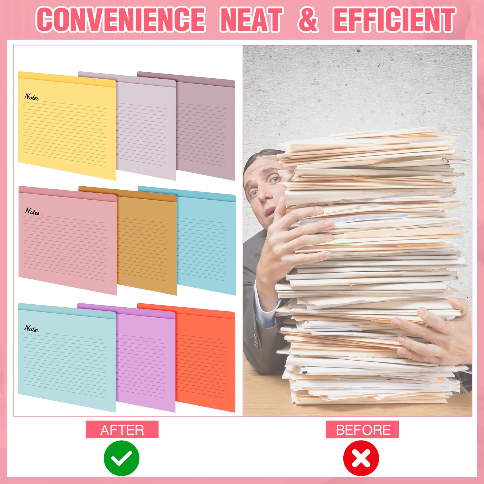 Fainne 48 Pcs Pocket File Folders File Jackets Flat File Jackets Reinforced Straight No Expansion File Folder Document Organizer for Job Project, 12 Colors