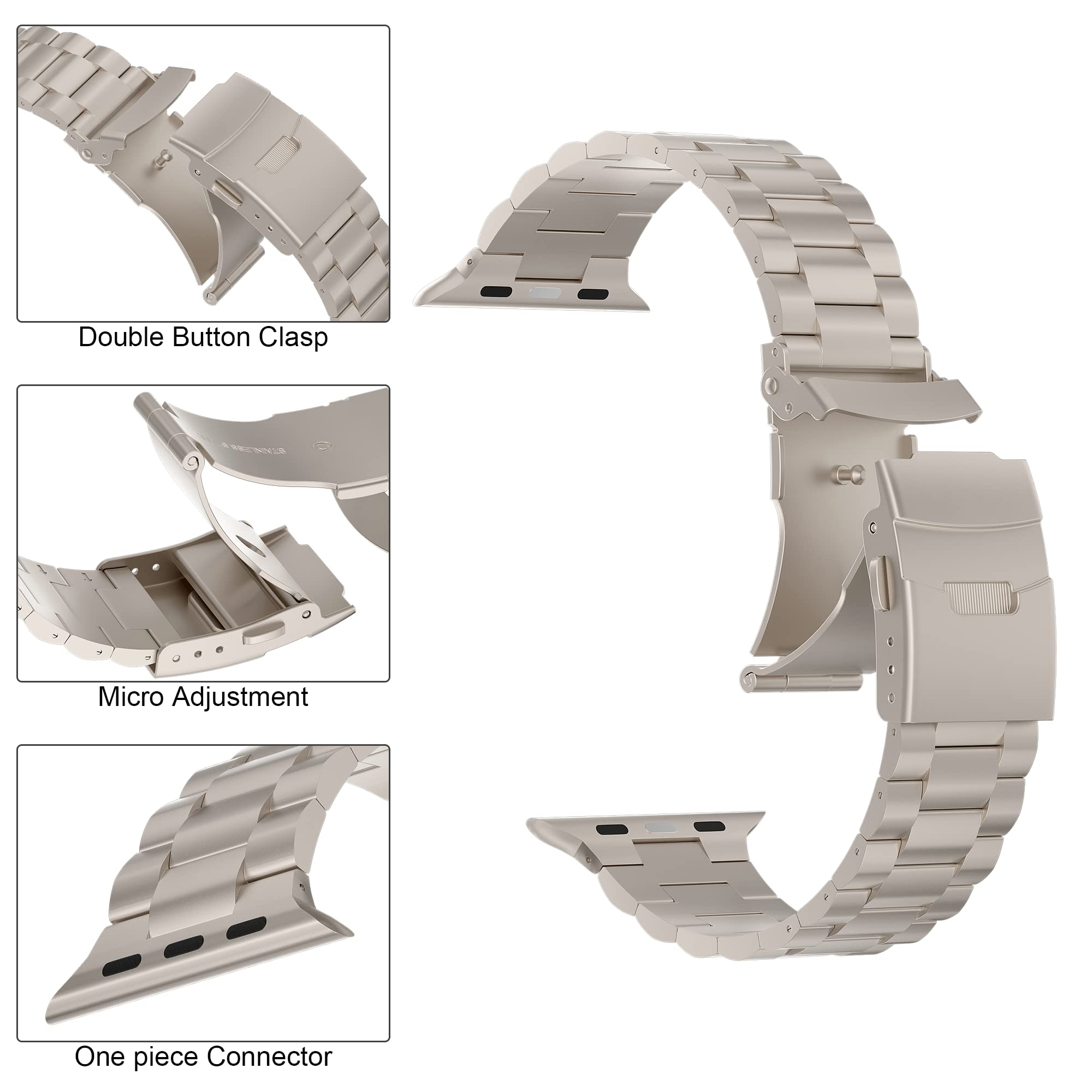 Wolait Ultra 2 Watch Band Compatible Apple Watch Ultra Band 49mm & Series 10 46mm,Genuine Titanium iWatch Bands with Button Clasp for Men,Natural Titanium
