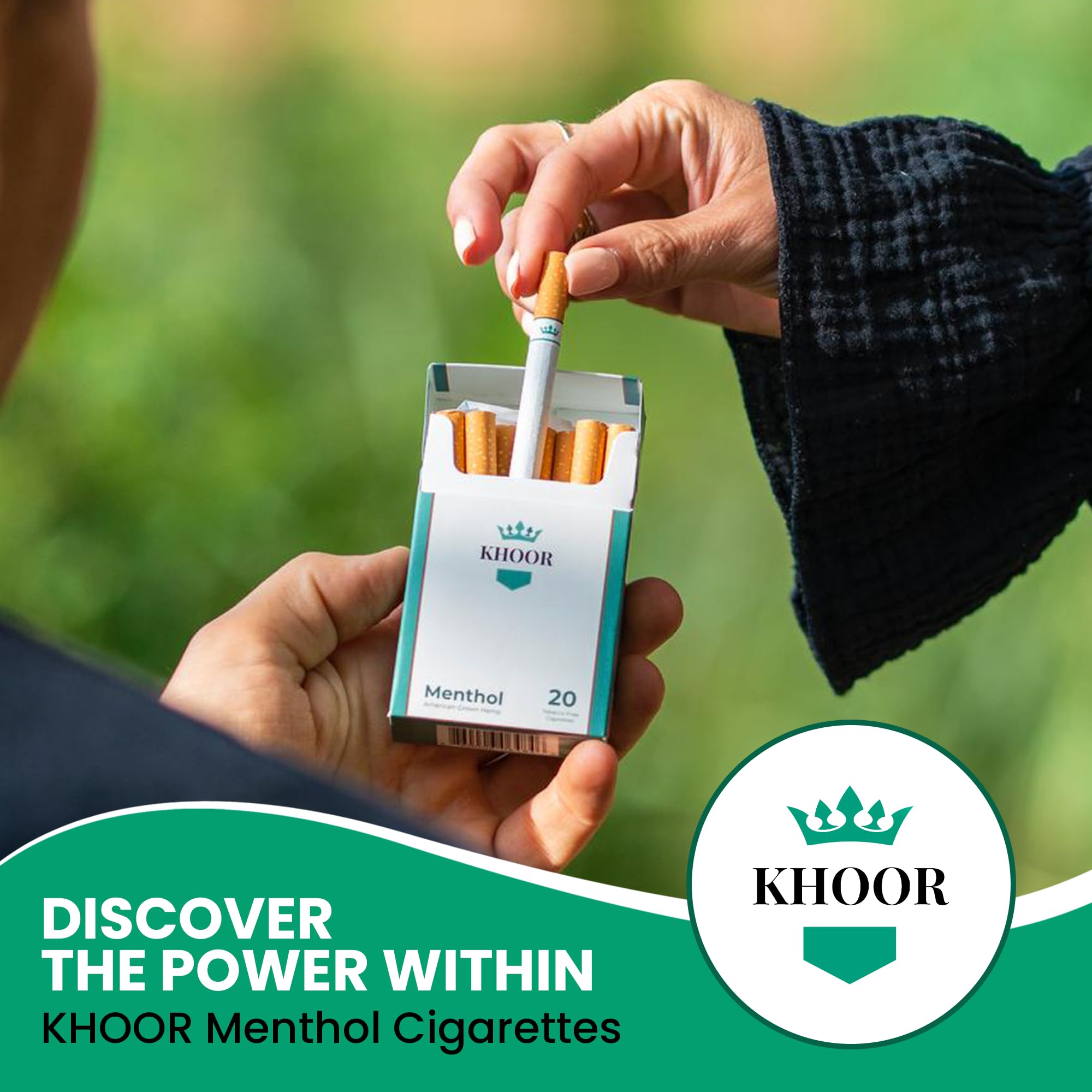KHOOR Herbal Cigarettes - 2 Packs Menthol Flavor, Herbal Cigarette Alternative for Smokers Seeking a Tobacco & Nicotine-Free Cigarette Alternative, Non-Nicotine and Refreshing (40 smokes)