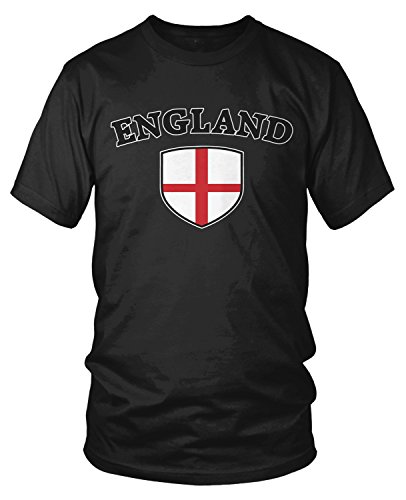 Amdesco Men's England Flag Shield, English Pride T-Shirt, Black XL