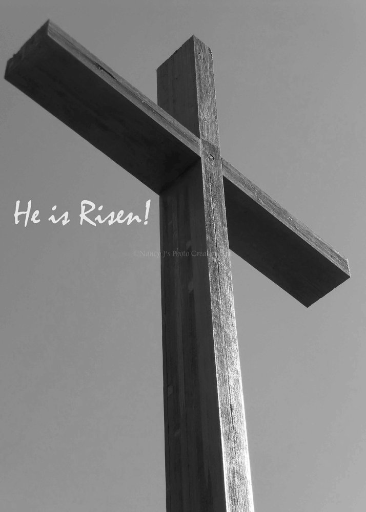 Cross Photo Christian Wall Art Fine Art Print He is Risen Easter Gift Blue Grey Black and White Home Decor Minimalist Photography 5x7 8x12 12x18 16x24 20x30