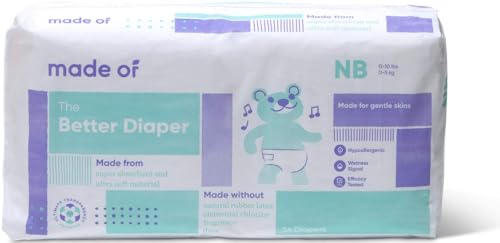MADE OF The Better Baby Diapers - Hypoallergenic Diapers for Sensitive Skin, Unscented, 10 Hour Absorbency - Pediatrician and Dermatologist Tested - Size 0 (144 Count)