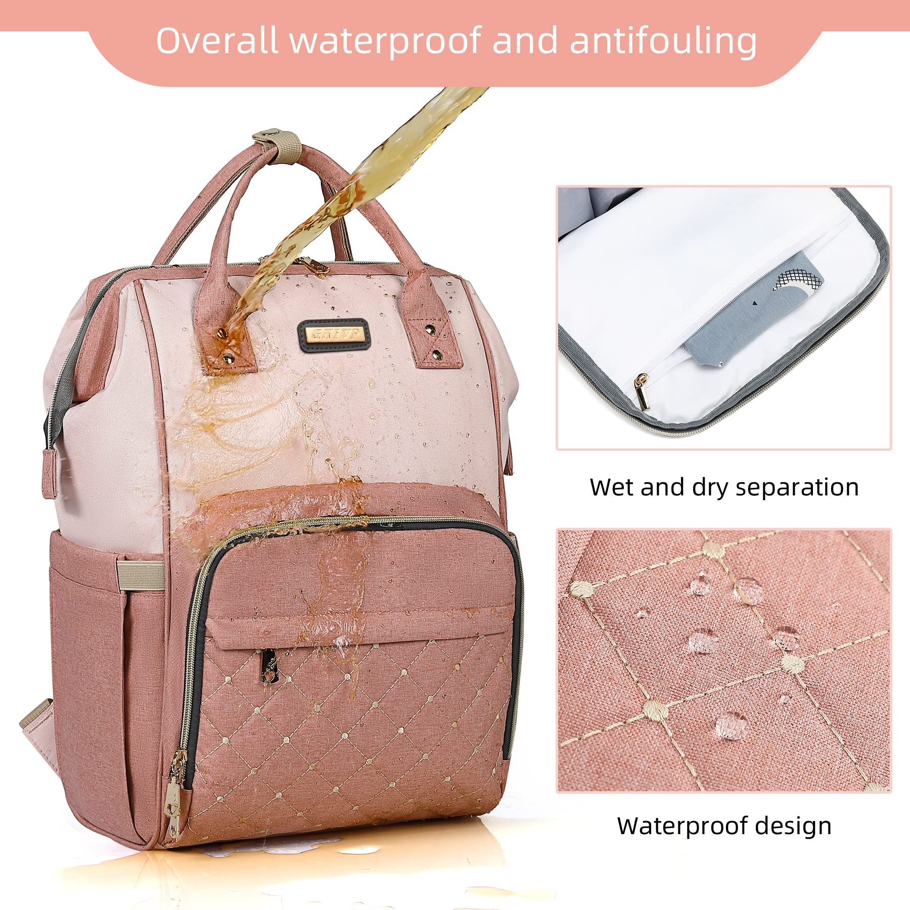 Diaper Bag Backpack, Diaper Bags For Baby Girls Boys, Baby Bags For Moms Dads, Baby Nappy Changing Bag With Insulated Pockets,Multi-Functional Waterproof Backpack With Stroller Straps -Pink light pink