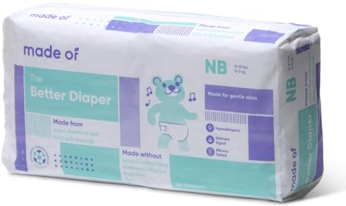 MADE OF The Better Baby Diapers - Hypoallergenic Diapers for Sensitive Skin, Unscented, 10 Hour Absorbency - Pediatrician and Dermatologist Tested - Size 0 (144 Count)