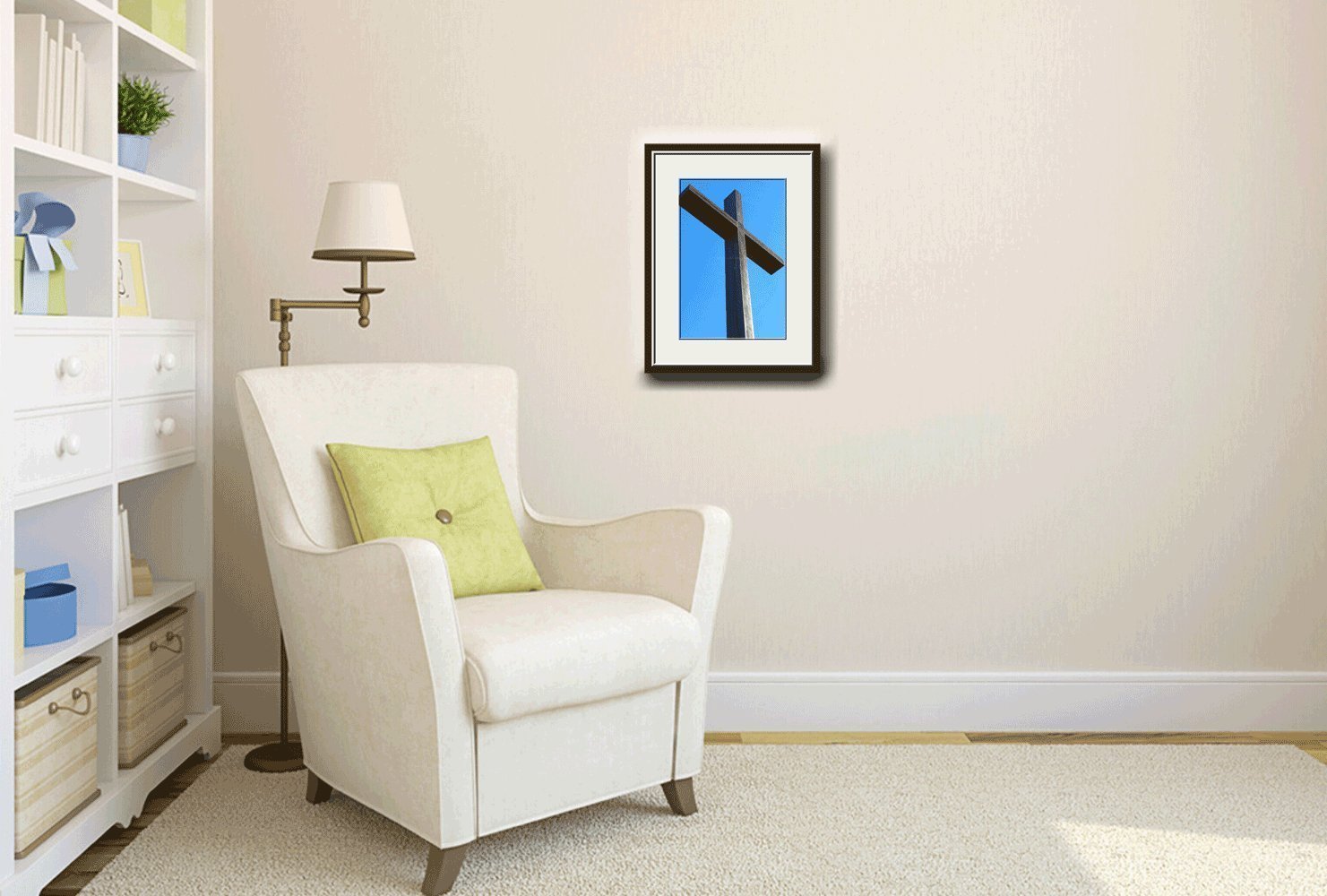 Cross Photo Christian Wall Art Fine Art Print He is Risen Easter Gift Blue Grey Black and White Home Decor Minimalist Photography 5x7 8x12 12x18 16x24 20x30