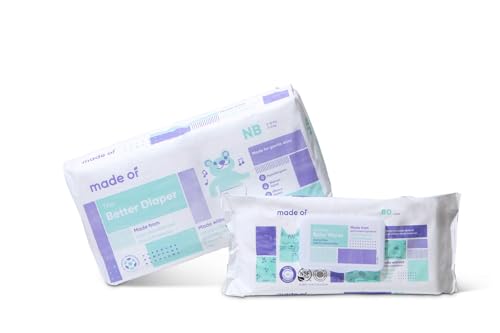 MADE OF The Better Baby Diapers - Hypoallergenic Diapers for Sensitive Skin, Unscented, 10 Hour Absorbency - Pediatrician and Dermatologist Tested - Size 0 (144 Count)