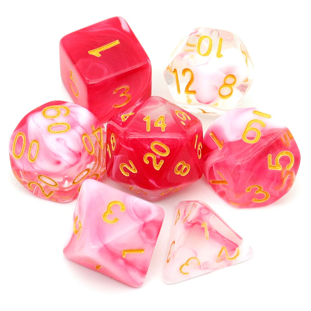 Haxtec DND Dice Set 7PCS Polyhedral D&D Dice for Roleplaying Dice Games as Dungeons and Dragons (Pink White Clear)