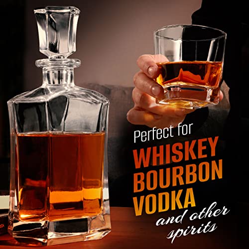Whiskey Decanter Set for Men with 4 Drinking Glasses and 9 Whisky Stones β Christmas Gift 2023 β (Old Fashion Glass 25 oz. and Modern Glass 25 oz.)
