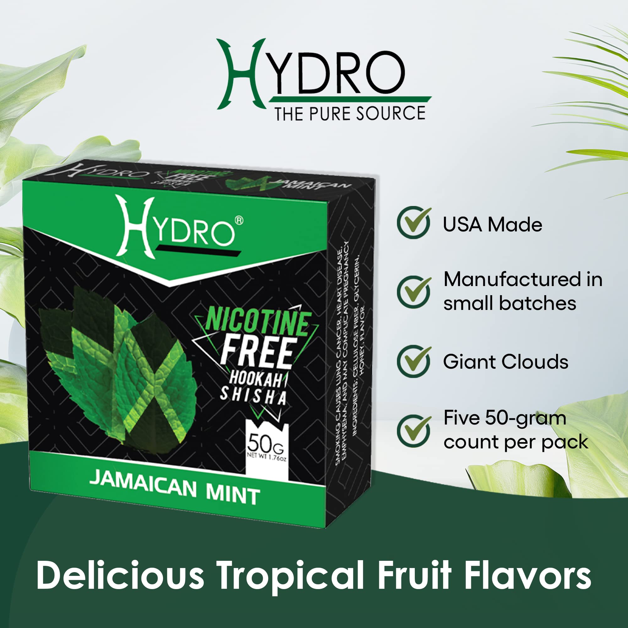 Hydro Hookah Flavors Shisha Strawberry, Mango, Peach, Grape, Melon, Coconut, Guava, Chocolate Mint, Lemon Mint, Jamaican Mint, Watermelon Mint Flavors & More, 50-Gram Packs (Pack of 12)