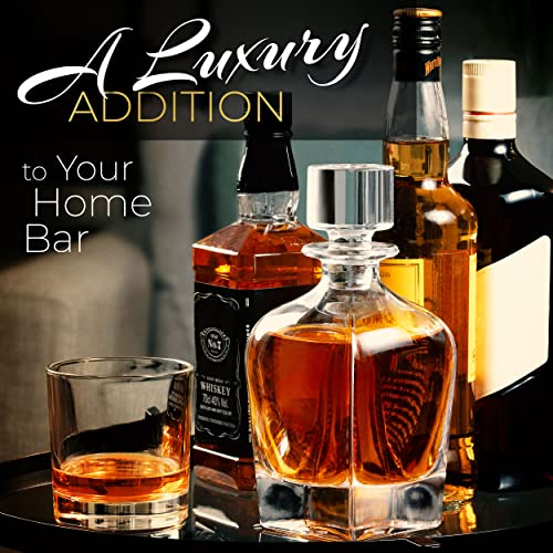 Whiskey Decanter Set for Men with 4 Drinking Glasses and 9 Whisky Stones β Christmas Gift 2023 β (Old Fashion Glass 25 oz. and Modern Glass 25 oz.)