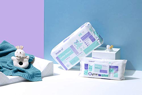 MADE OF The Better Baby Diapers - Hypoallergenic Diapers for Sensitive Skin, Unscented, 10 Hour Absorbency - Pediatrician and Dermatologist Tested - Size 0 (144 Count)