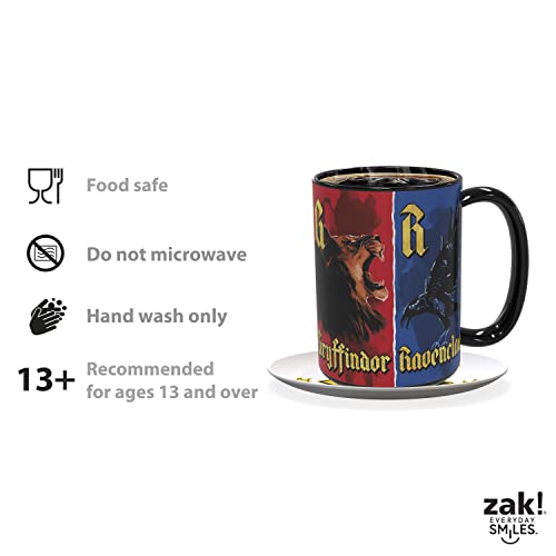 Zak Designs Harry Potter Ceramic Color Changing Mug and Plate Set for Coffee, Tea, Breakfast or Dessert with Unique Heat Reactive Artwork (2-Piece, Non BPA, Hogwarts)