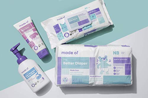 MADE OF The Better Baby Diapers - Hypoallergenic Diapers for Sensitive Skin, Unscented, 10 Hour Absorbency - Pediatrician and Dermatologist Tested - Size 0 (144 Count)