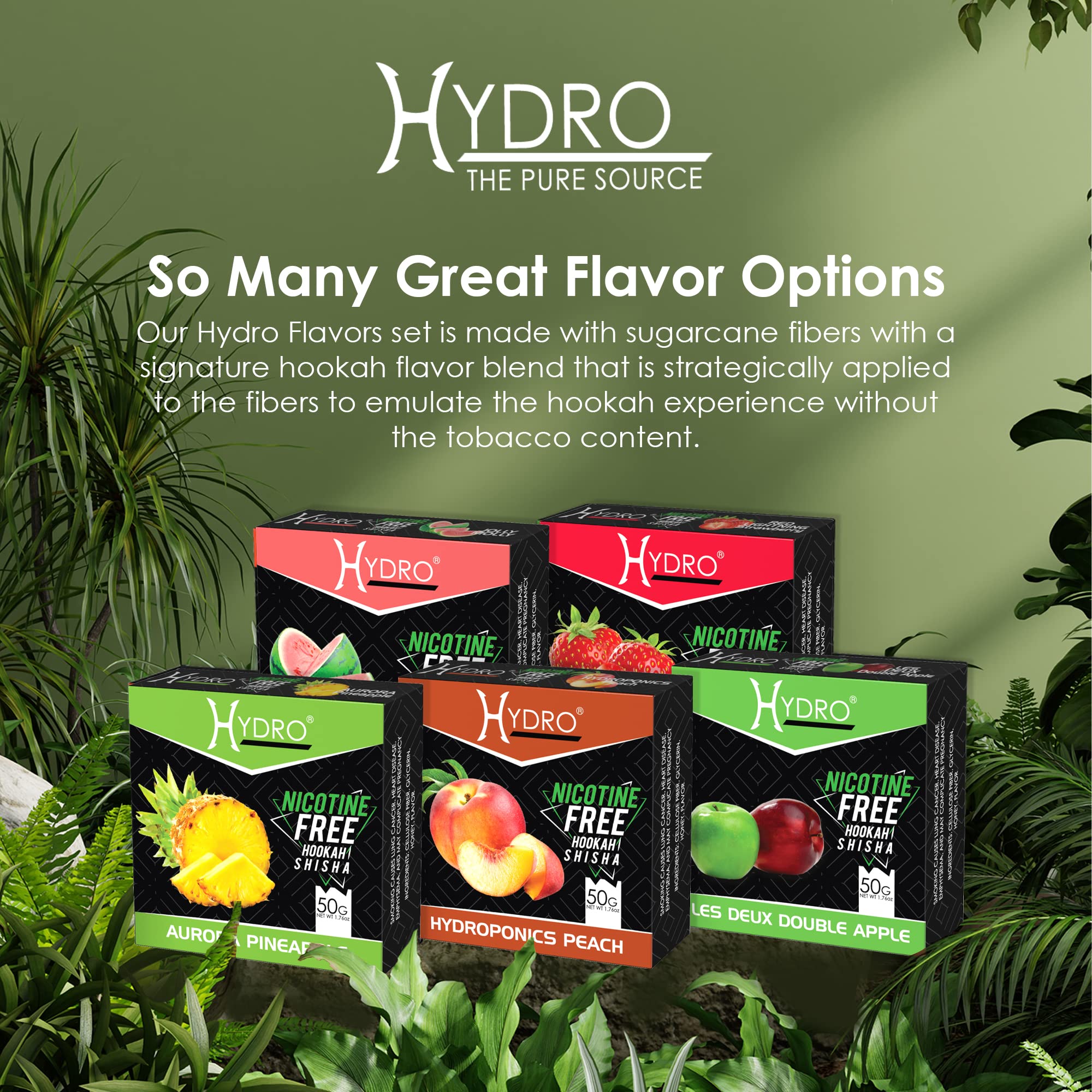 Hydro Hookah Flavors Shisha Strawberry, Mango, Peach, Grape, Melon, Coconut, Guava, Chocolate Mint, Lemon Mint, Jamaican Mint, Watermelon Mint Flavors & More, 50-Gram Packs (Pack of 12)