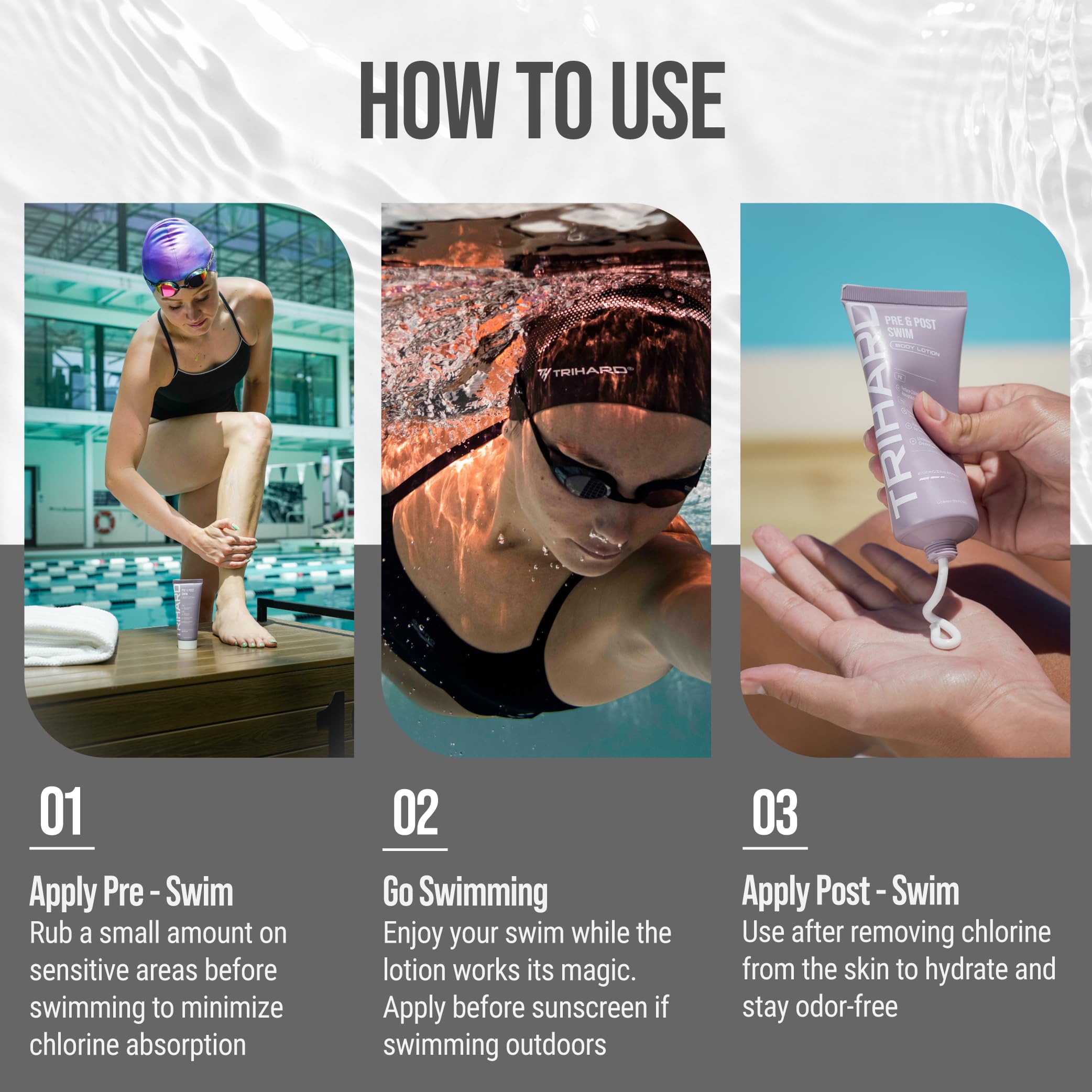 TRIHARD Advanced Swimmer's Lotion | Pre-Swim Skin Shield | Post-Swim Chlorine Moisturizing & Chlorine Removal | Olympian's Choice