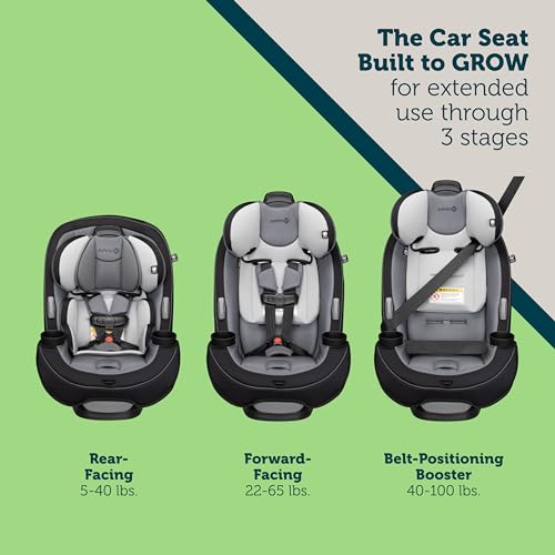 Safety 1st Grow and Go All-in-One Slim Convertible Car Seat, Rear Facing, 5-40 lbs, Forward Facing (30โ65 lbs), High Back Booster Seat 40-100 pounds, Carbon Rose