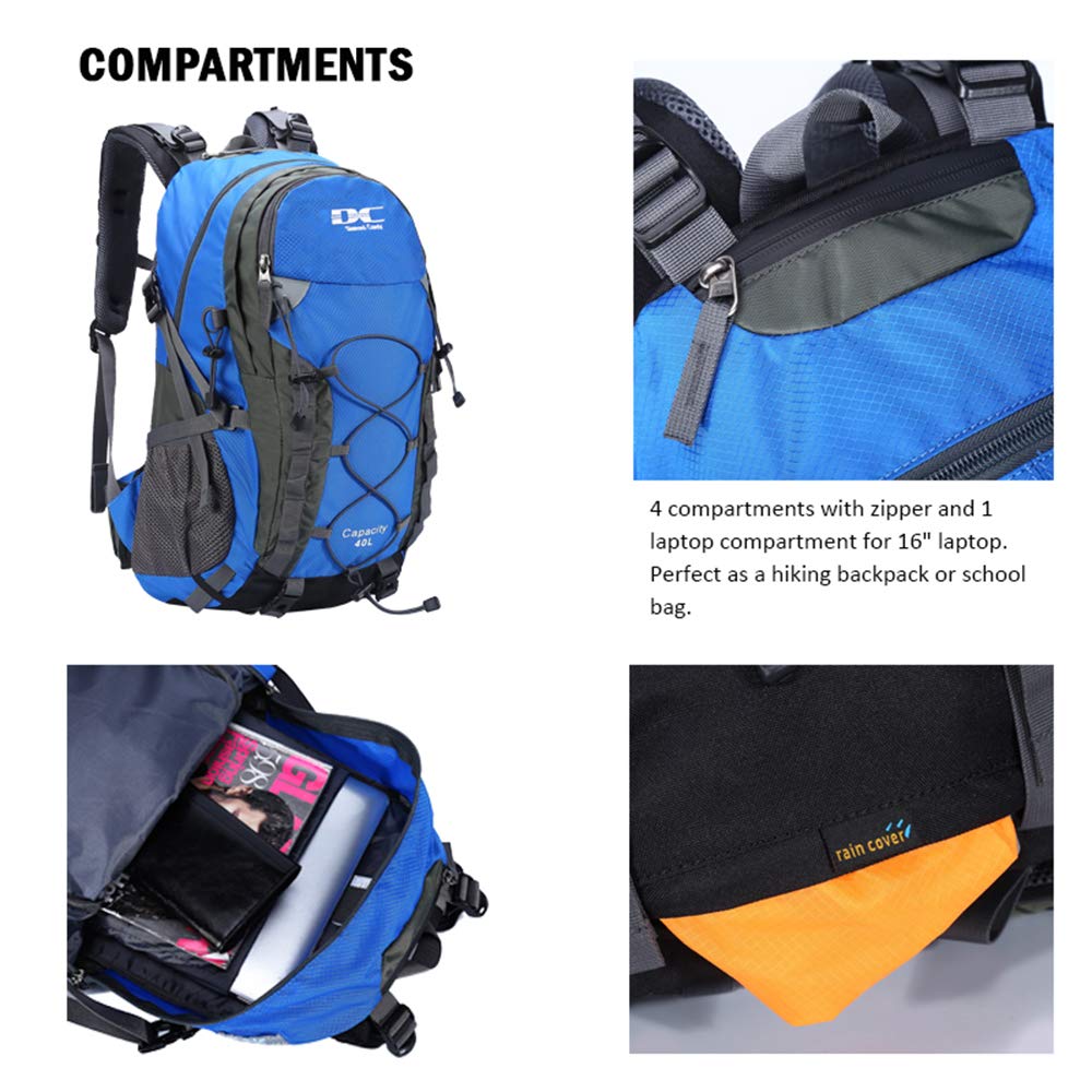 Diamond Candy Waterproof Hiking Backpack for Men and Women, Lightweight Day Pack for Travel Camping, Darkblue, 40L