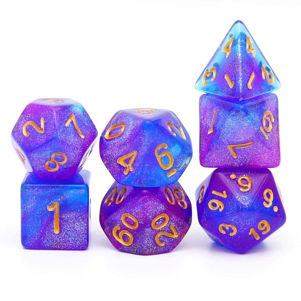 Haxtec DND Dice Set Blue Purple Iridescent Glitter Polyhedral D&D Dice for RPGs-Twilight