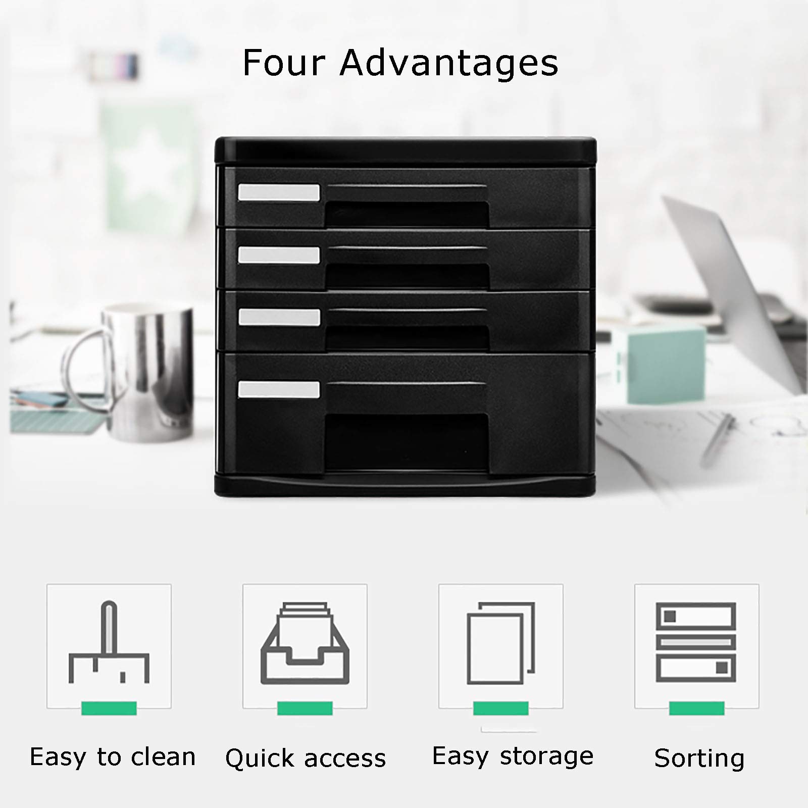 LEYT File Drawer Desktop - 4/5 Drawers File Cabinet, for Office Supplies, Desk Accessories, PP Material Durable and Pollution Free. (Size : 4 Draws)