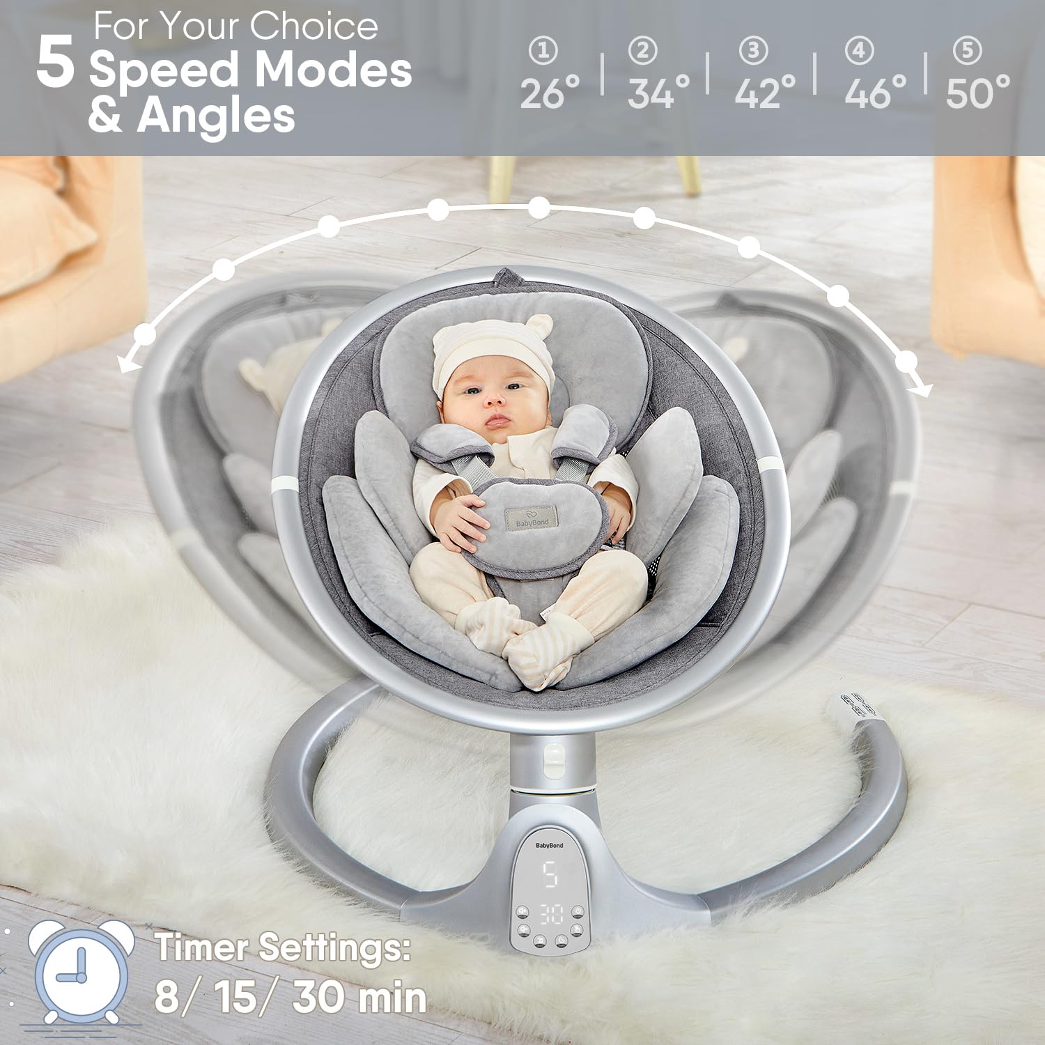 BabyBond Baby Gift Set Includes Bluetooth Baby Swing and Infant Insert, Portable Baby Swing with 10 Preset Lullabies, 5-Point Harness, 5 Speeds and Remote Control, Newborn Insert for 0-3 Months Baby